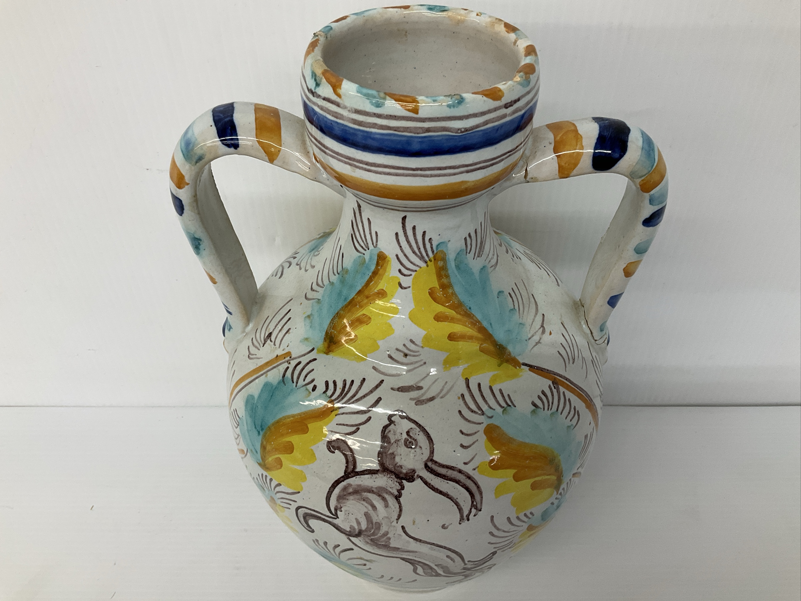 Hand Painted Pottery Vase with Rabbit Design