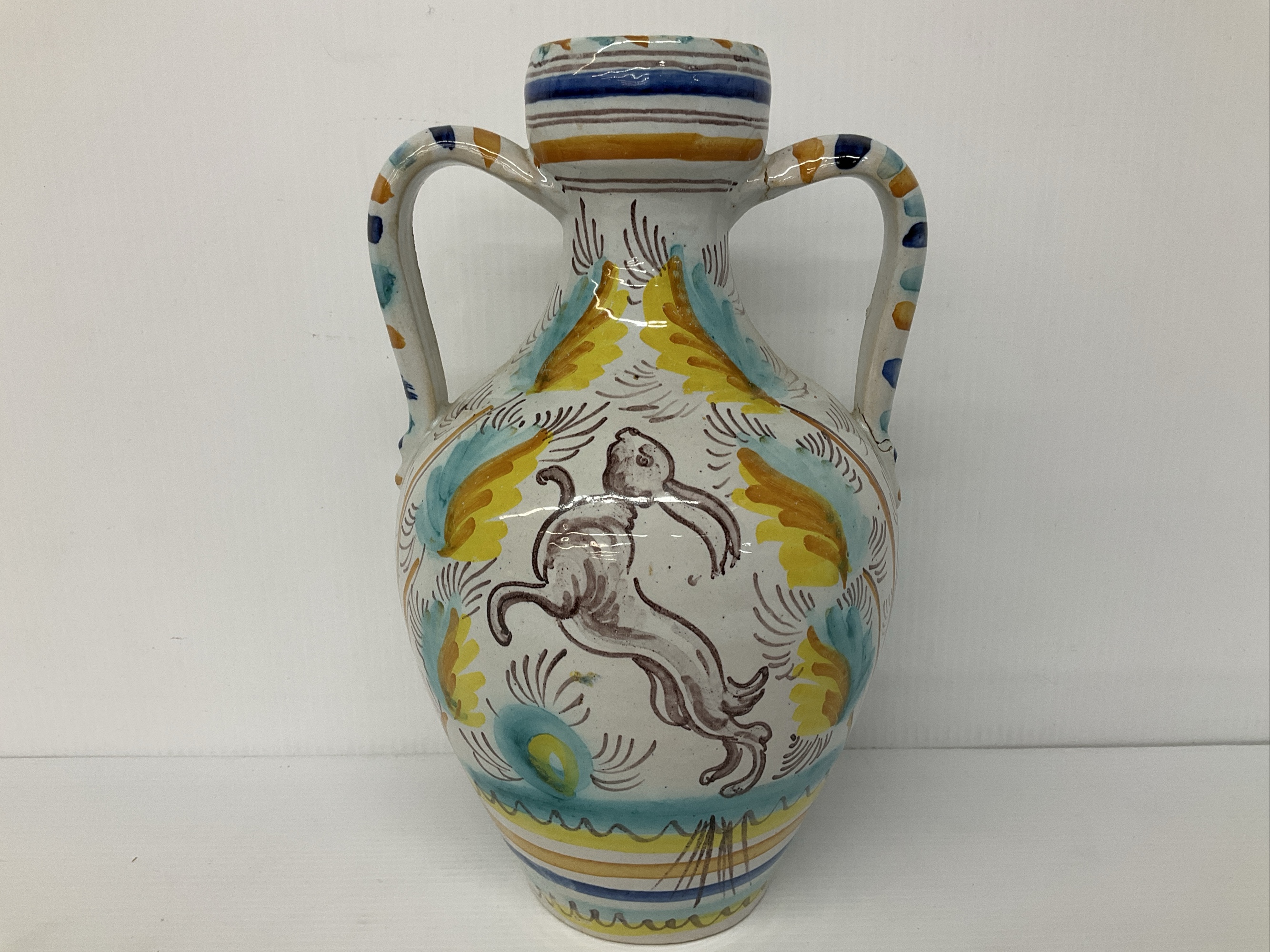 Hand Painted Pottery Vase with Rabbit Design