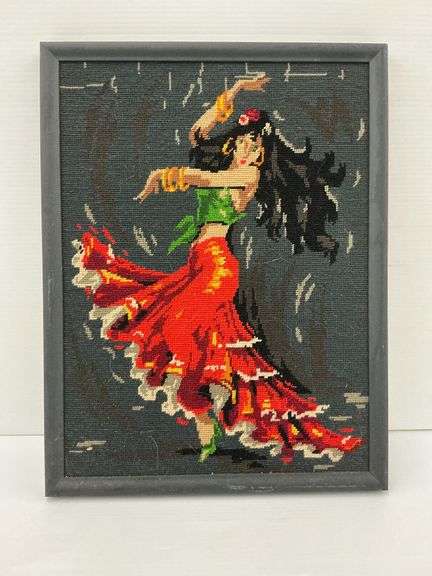 Framed Needlepoint Art - Dancing Woman...15.5 x 20.5 in. - Beloit ...
