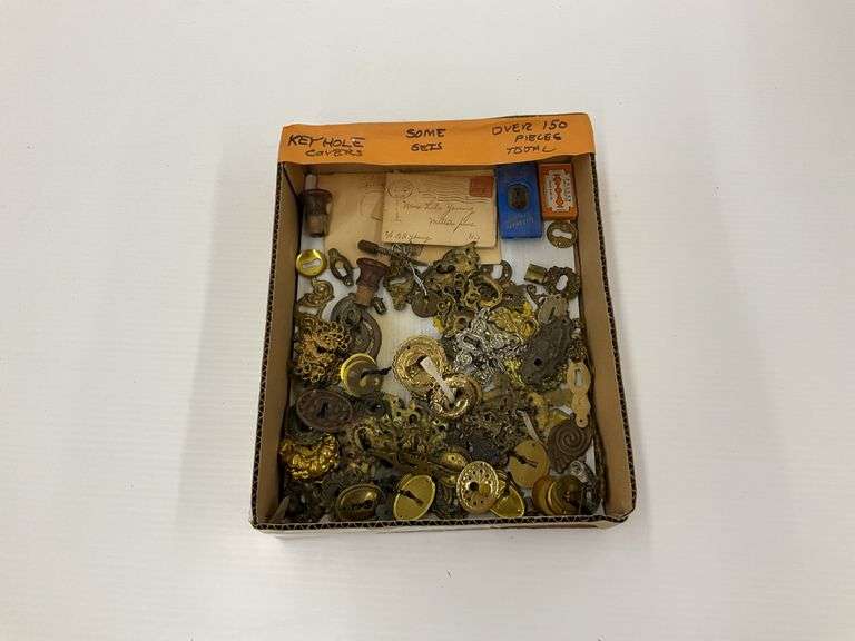 Box Lot of Over 150 Pcs. of Antique Hardware Incl. Keyhole Covers ...