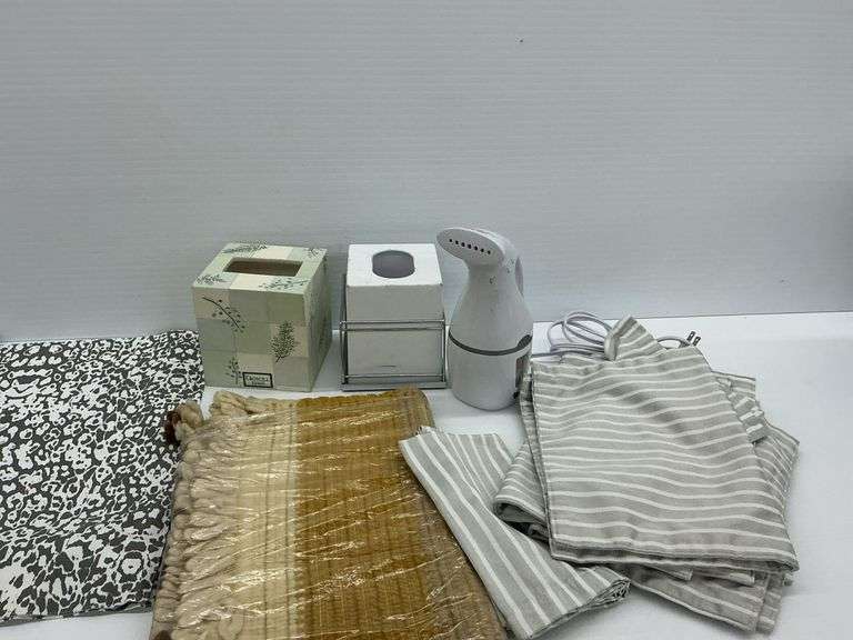Household Items Bundle: Steamer, Decorative Tissue Boxes, Rug, and ...