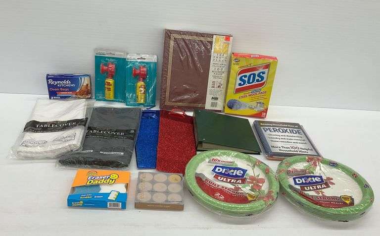 Mixed Household Items Bundle: Table Covers, Cleaning Supplies, Party ...