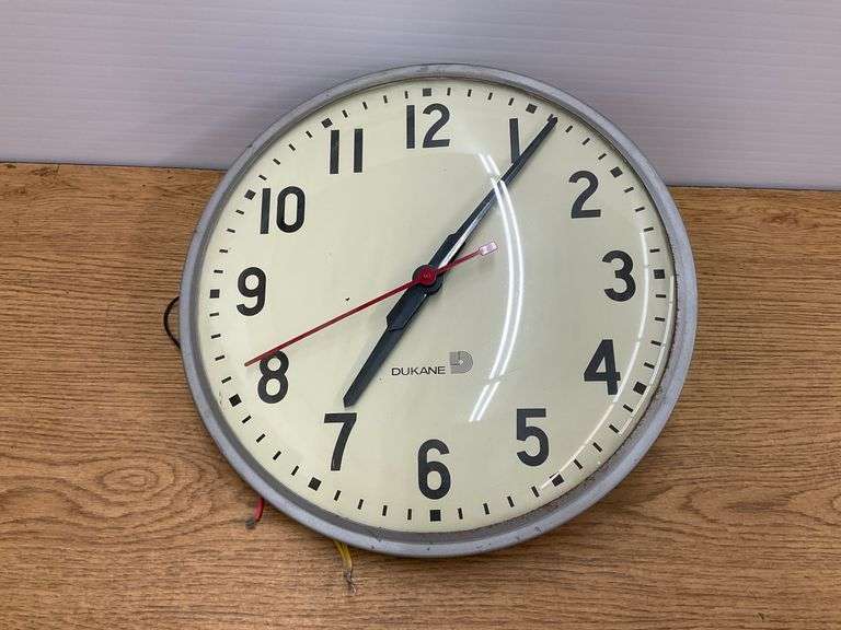 Lot of 2 Dukane Wall Clocks - 13 in. dia. - Beloit Auction & Realty