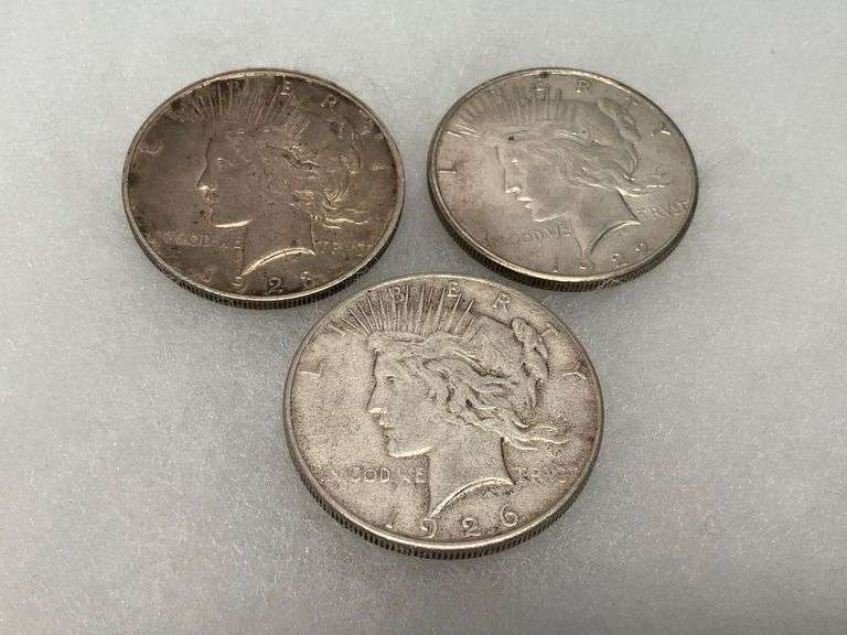 Three Peace Silver Dollars - 1922, 1923, & 1926 - Beloit Auction & Realty