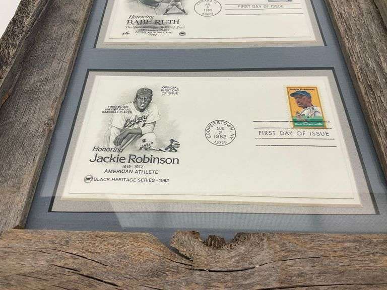 Framed First Day of Issue Covers - Babe Ruth and Jackie Robinson...15 x ...