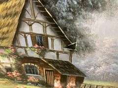 Rik Boren Framed Painting on Canvas - Thatched Cottage Scene, Has ...