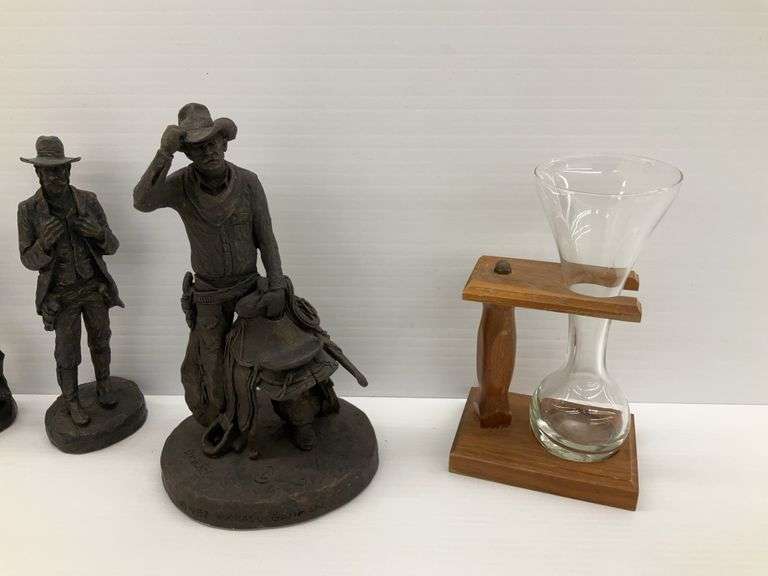 Two Michael Garman Statues, Annette Little Bowlegged Cowboy Statue, and ...