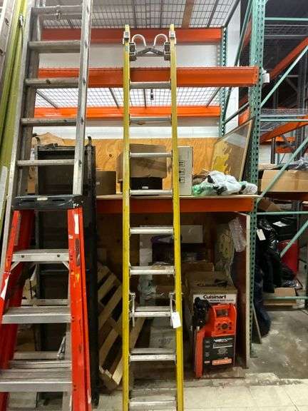 20' Werner Yellow Fiberglass Cable / V Rung Ladder - Rowell Auctions, Inc.