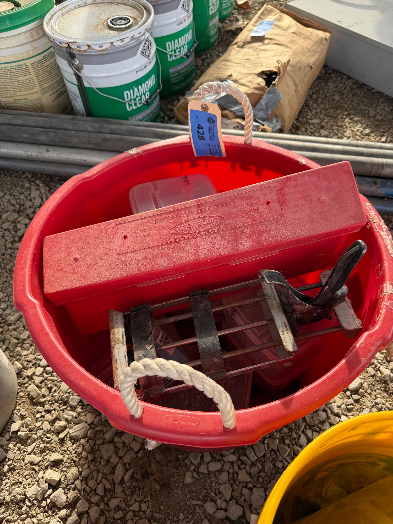 Lot - Assorted Screws, Caulk Gun, Safety Trianlges