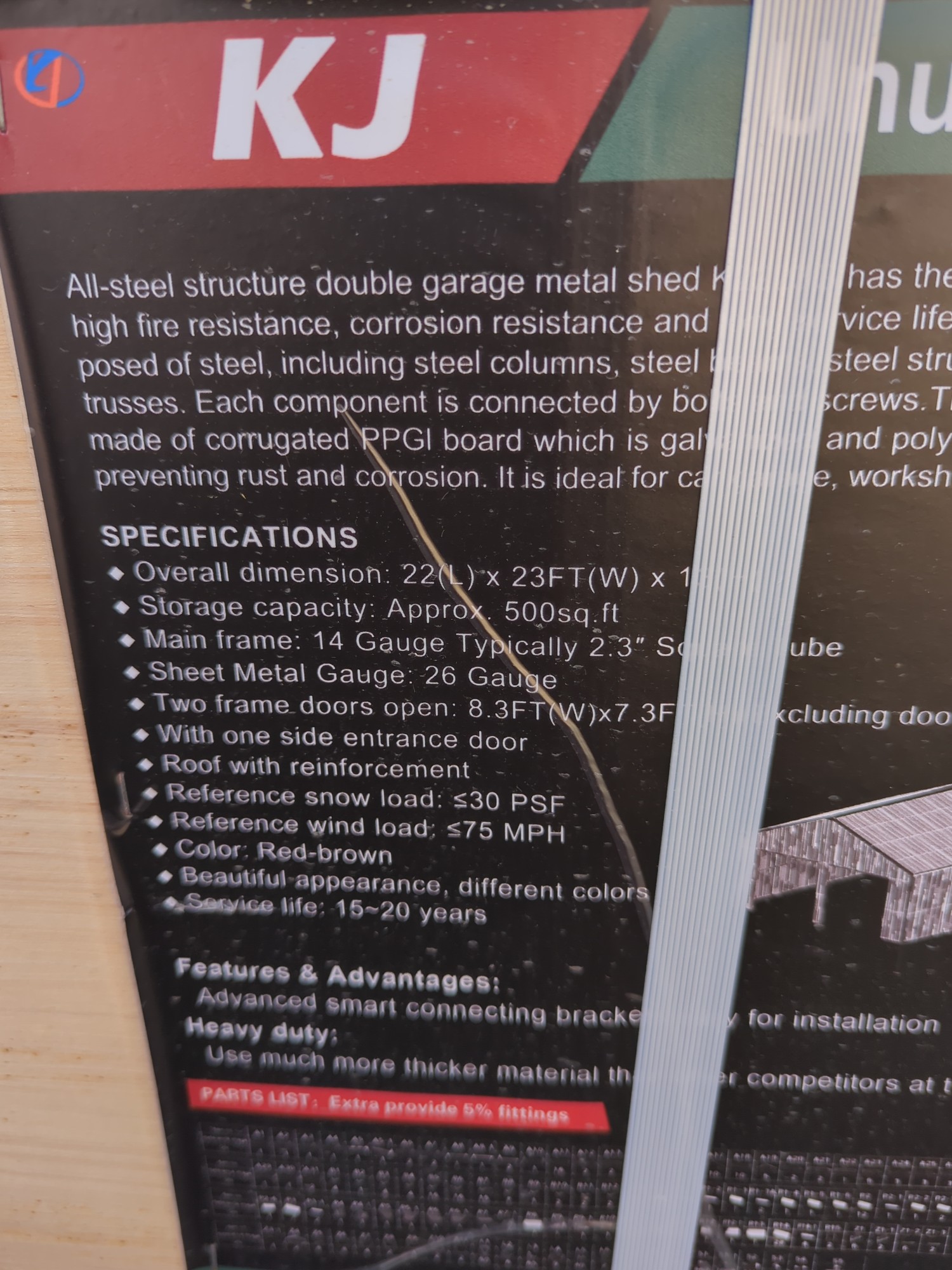 Unused 23 ft. X 22 ft double garage metal shed. Model:K2223G