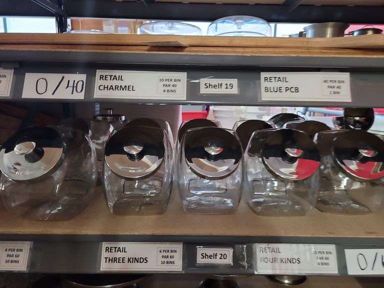 (12) 1 Gallon Glass Penny Candy Jar with Chrome Lid - Aumann Auctions, Inc.