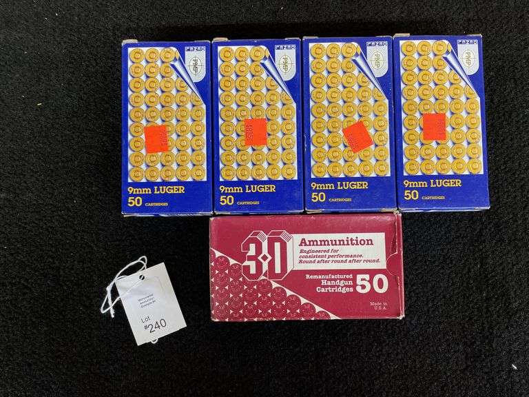 4 Boxes PMP 115 Gr. FMJ 9mm & 1 Box 3-D 125 Gr. 9mm - Aumann Auctions, Inc.