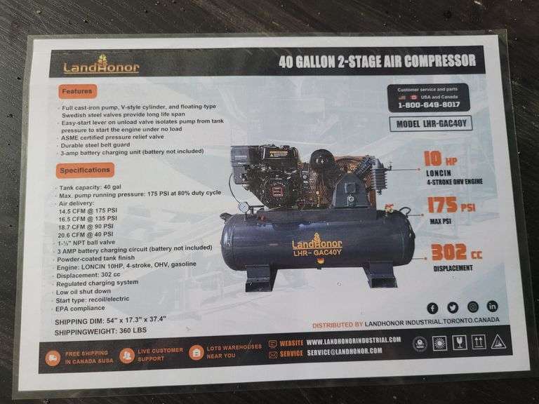 Landhonor. 40 Gallon 2-Stage Air Compressor..Model:LHR-GAC40Y - Aumann ...