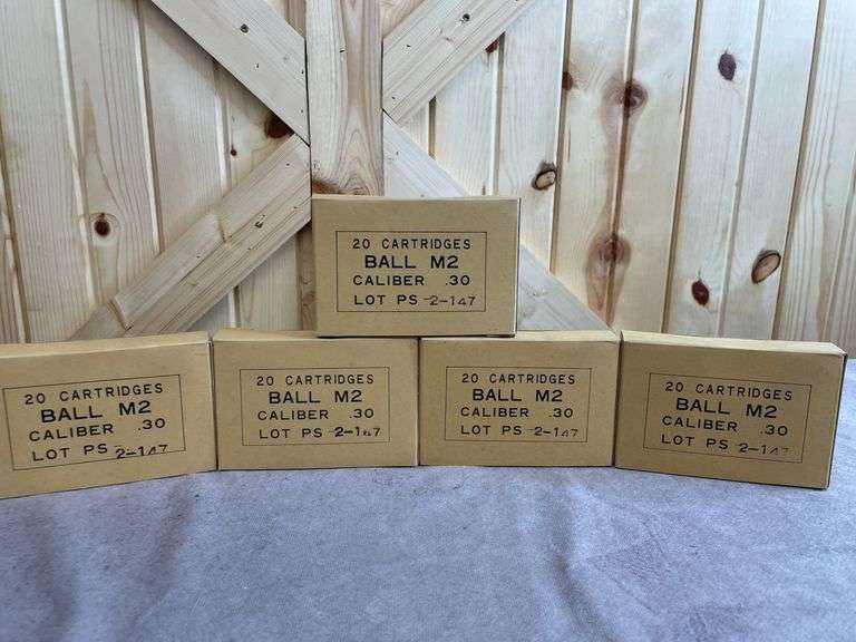 5 Boxes (100 Rounds) .30 Caliber M2 Ball - Aumann Auctions, Inc.