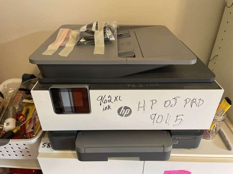 HP Printer, Cabinet, Baskets with Assorted Tools - Aumann Auctions, Inc.