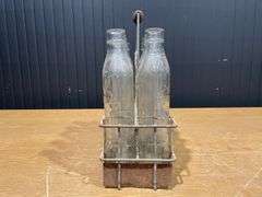 (10) Shell Embossed Glass Oil Bottles with Carrier - Aumann Auctions, Inc.
