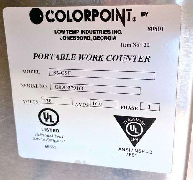 Colorpoint Commercial Portable Work Counter - Beckort Auctions, LLC