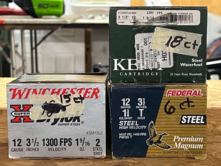 Three partial boxes of shotgun shells. See pictures for quantity. Also ...