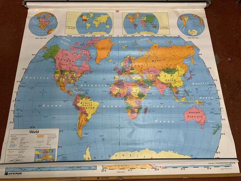 NYSTROM MAP OF UNITED STATES & WORLD MAP 1996 68" WIDE X 60" TALL - L.W ...