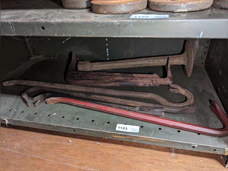 RIPPER BARS, CROWBARS, AND MORE ON BOTTOM SHELF MARKED 1123 - L.W ...