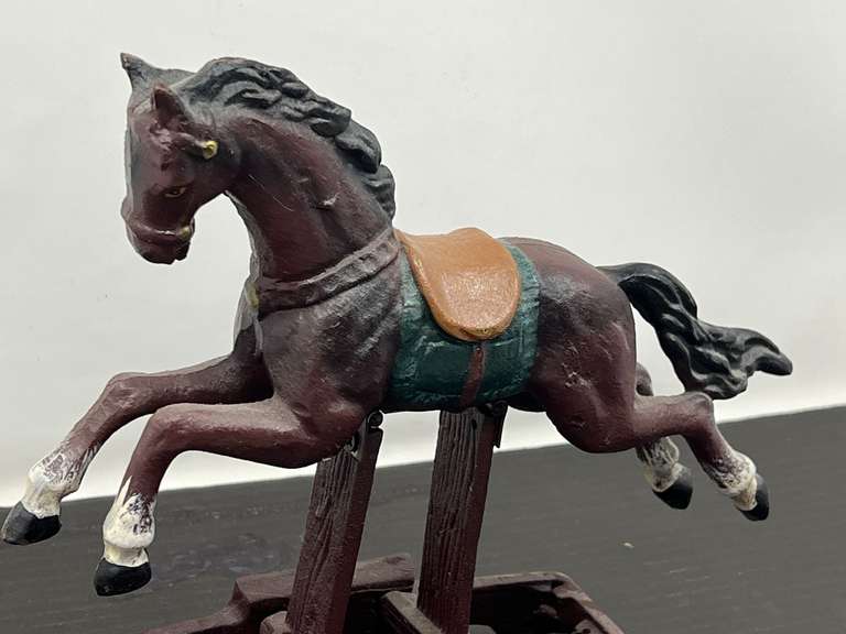 GARAGE… VINTAGE CAST-IRON, SPRING LOADED ROCKING HORSE, SEE PICTURES ...