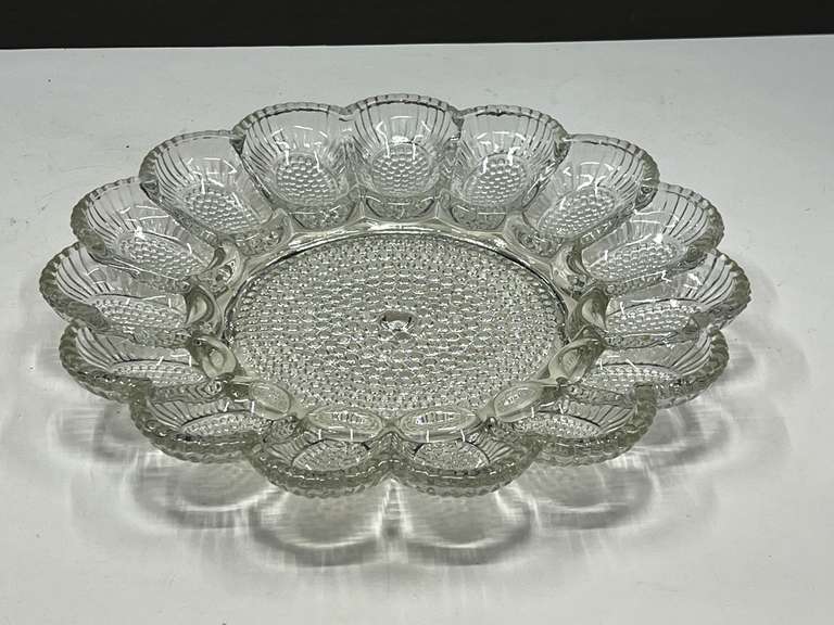 KIT… CLEAR GLASS DEVILED EGG PLATE, BELIEVED TO BE VINTAGE INDIANA ...