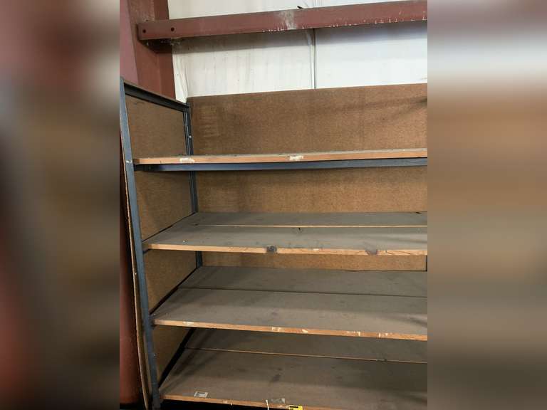 Metal Heavy Duty Shelf With 34 Wood Shelves Attached To Wall Will Need Tools To Disassemble