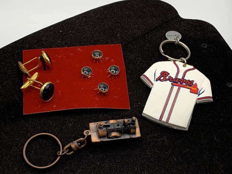 MEN'S GOLD TONE CUFFLINKS, 4 STUDS WITH BLACK STONE CENTER, COPPER LOOK ...