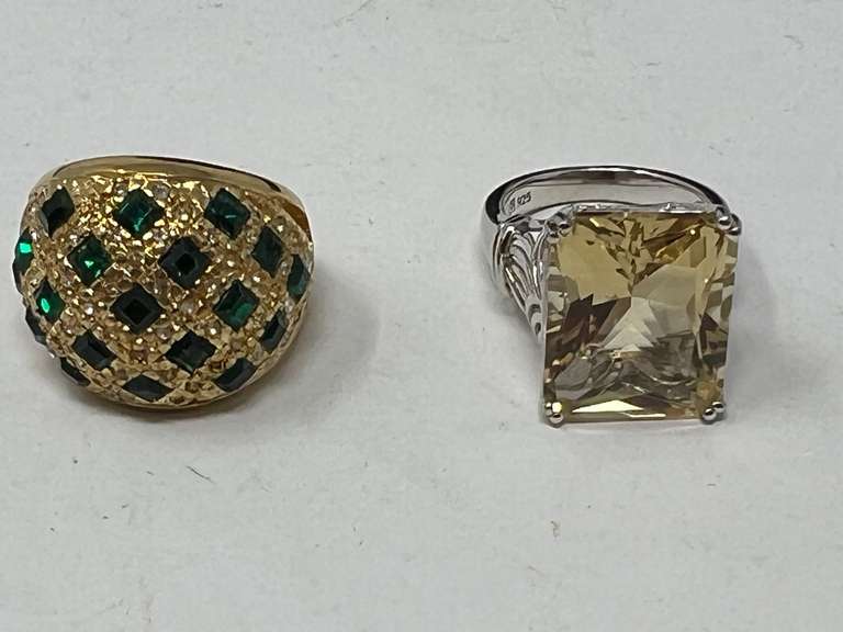 18K GF broadband ring with emerald colored stones, also includes a ...