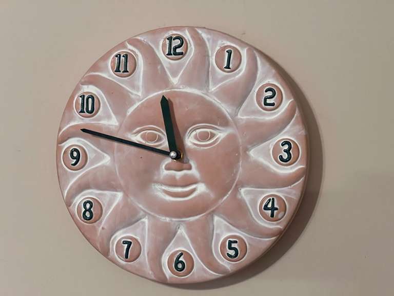 LR… Terra-cotta sun face clock, see pictures for details. - L.W. Benton ...