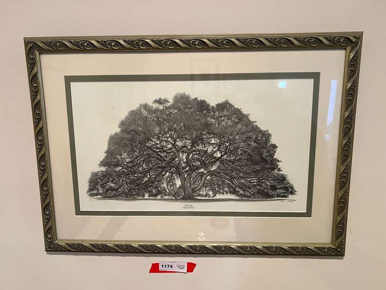 MAIN… Framed, matted, signed and numbered “Majestic Oak” print by ...