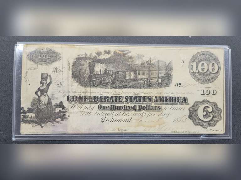 1863 CONFEDERATE STATES $100 BANK NOTE - L.W. Benton Company, Inc.
