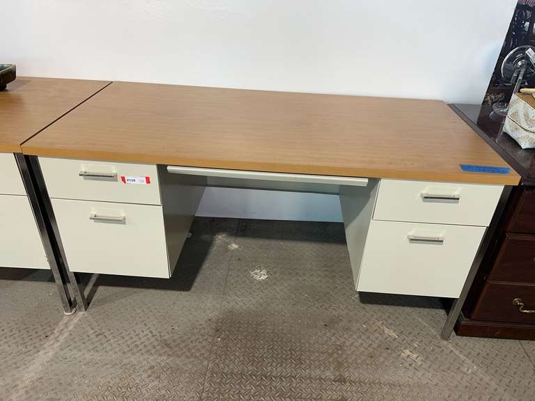 Five drawer metal office desk with wood look top, see pictures for ...