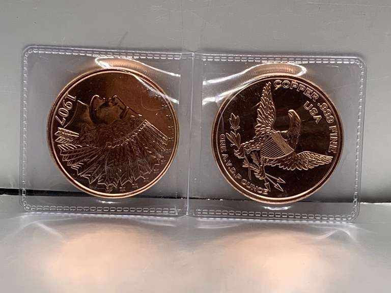1 OZ COPPER ROUND AMERICAN PROSPECTOR & 1 OZ COPPER ROUND INDIAN HEAD ...