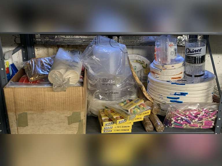 SHELF LOT OF ASSORTED NEW PARTY ITEMS (SEE PICS) - BASEMENT - L.W ...
