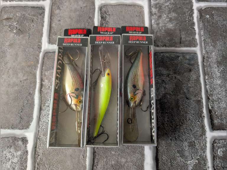 THREE RAPALA SR-9 SHAD RAP CRANKBAITS IN ORIGINAL BOXES - BRSHOP - L.W ...