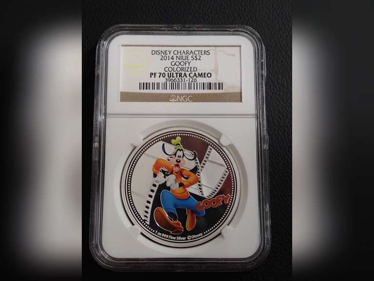 2014 NIUE $2 GOOFY 1 OZ. SILVER COIN - NGC PROOF 70 ULTRA CAMEO W ...