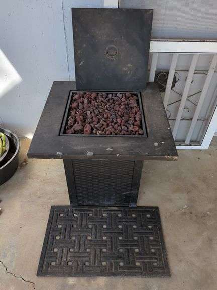 Hampton Bay Outdoor Propane Fire Pit Table with Cover and Lava Rocks ...