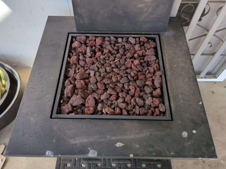 Hampton Bay Outdoor Propane Fire Pit Table with Cover and Lava Rocks ...