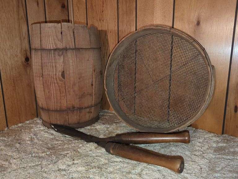 Wooden Barrel, Sieve, and Shears - Ford Brothers, Inc.