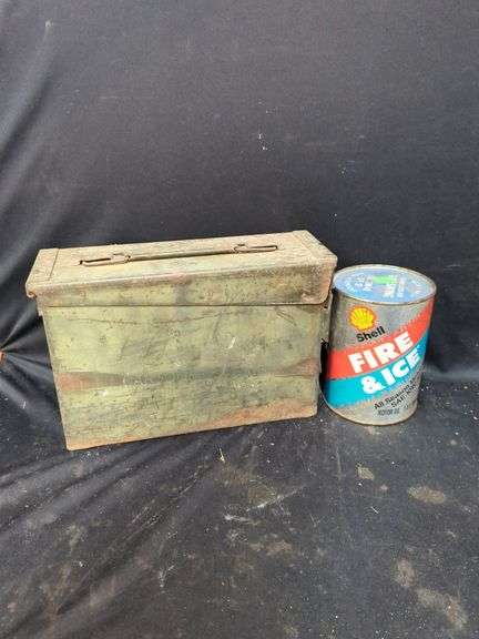 METAL AMMO BOX-VINTAGE SHELL MOTOR OIL CAN. - Ford Brothers, Inc.