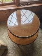 Round Wood Two-Tier End Table with Glass Top - Ford Brothers, Inc.