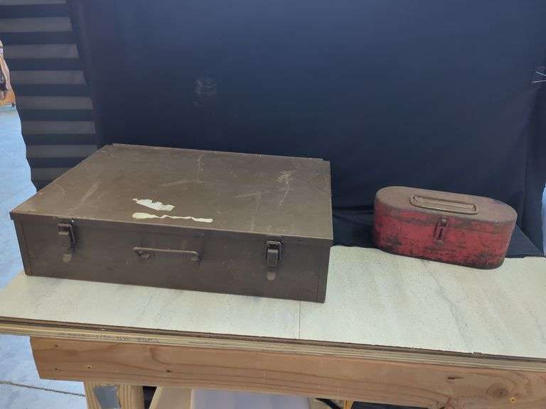 Metal Storage Boxes - Brown Tool Box with Dividers and Red Reflector ...