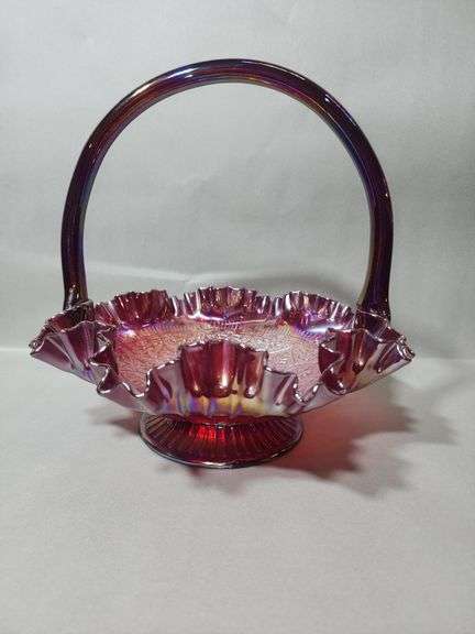 Fenton Ruby Red Carnival Glass Basket with Handle - Ford Brothers, Inc.