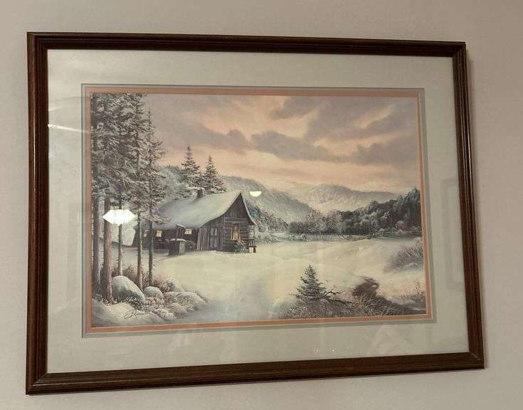 Framed Signed Russell May Winter Cabin Print - Ford Brothers, Inc.