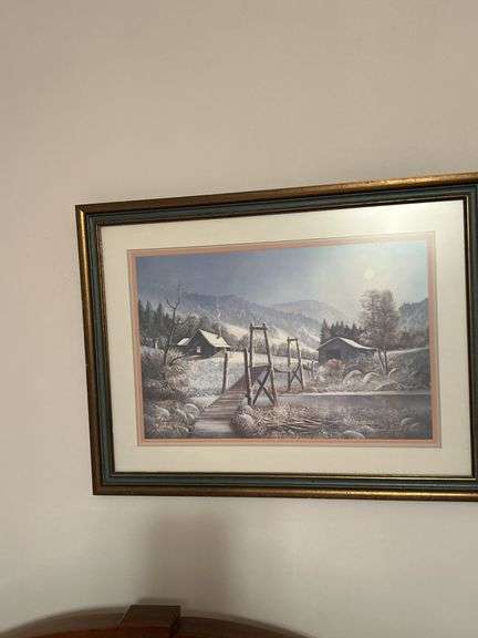 Framed Signed Russell May Print - Winter Cabin Scene - Ford Brothers, Inc.