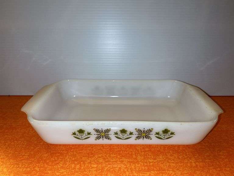 Pyrex White Milk Glass Dish with Floral Design - Ford Brothers, Inc.