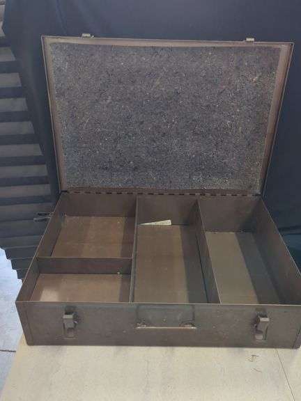 Metal Storage Boxes - Brown Tool Box with Dividers and Red Reflector ...