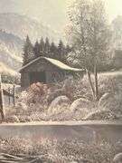 Framed Signed Russell May Print - Winter Cabin Scene - Ford Brothers, Inc.