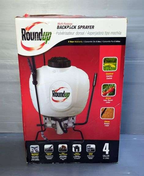 RoundUp Multi-Purpose 4 Gal Backpack Sprayer, In Original Box - Mayo ...